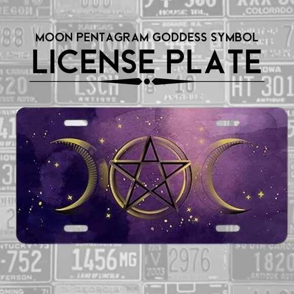 Accents | Purple Moon License Plate Cover Moon Pentagram Goddess Symbol ...